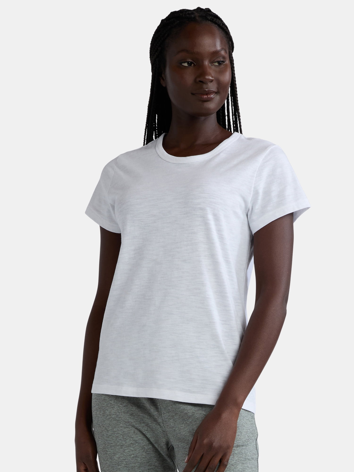 Time and Tru Women's Slub Jersey Crewneck T-Shirt 2-Pack Short Sleeves ...