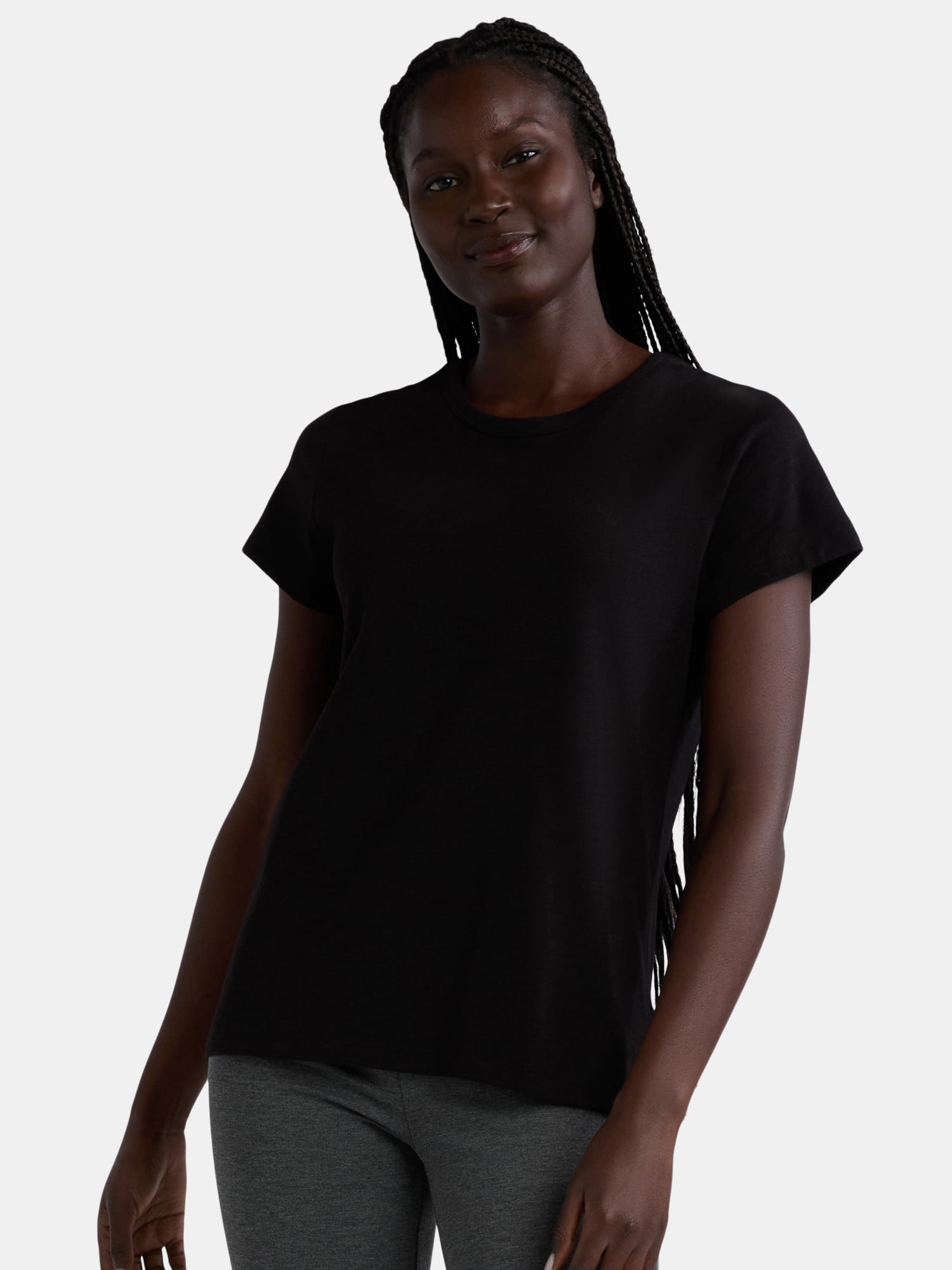 Time and Tru Women’s Slub Jersey Crewneck Tee with Short Sleeves, 2 ...