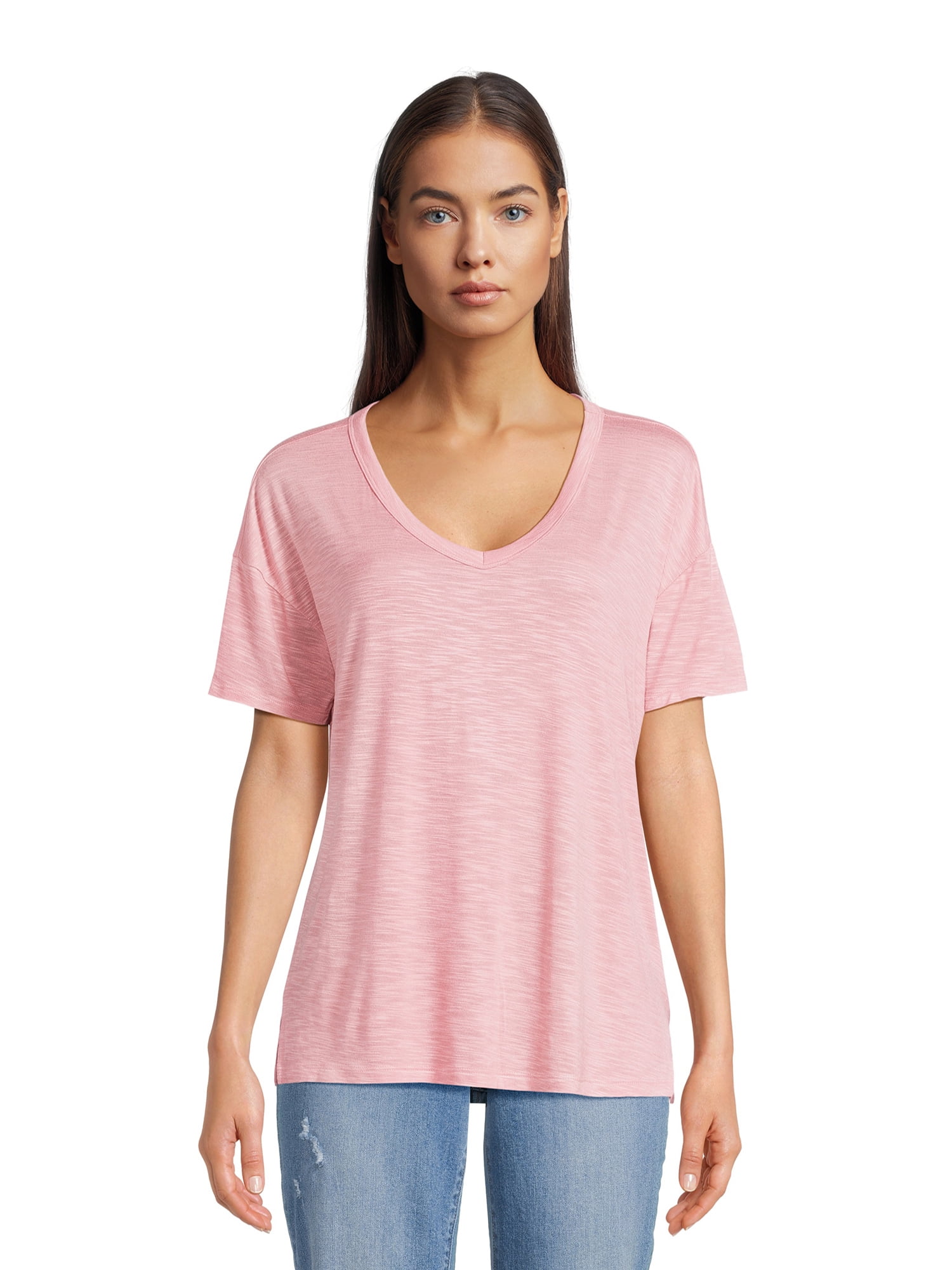 Time and Tru Women's Slub Texture Tee with Short Sleeves, Sizes S-XXXL ...