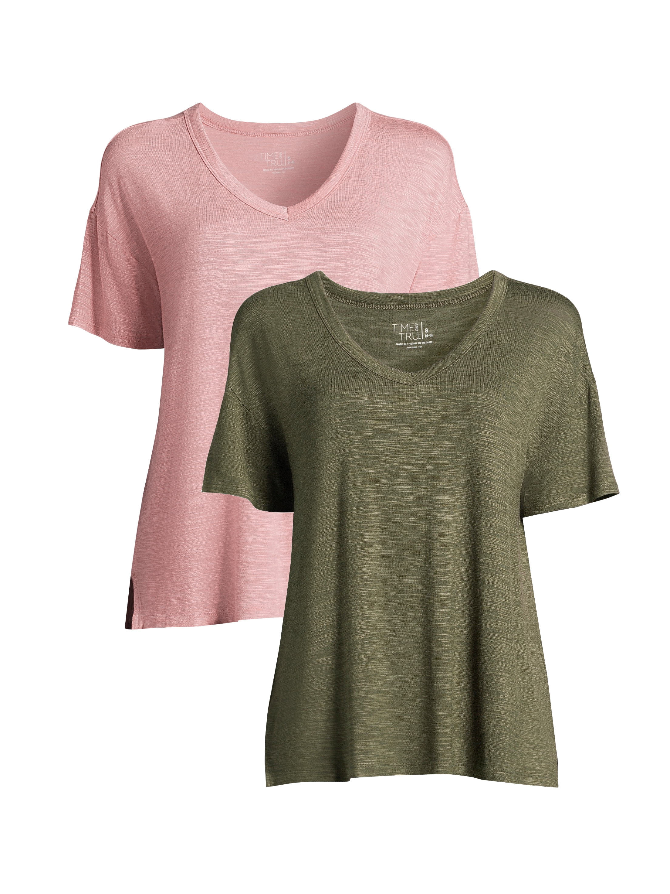 Time and Tru Women's Slub Texture Tee with Short Sleeves, Sizes S-XXXL ...