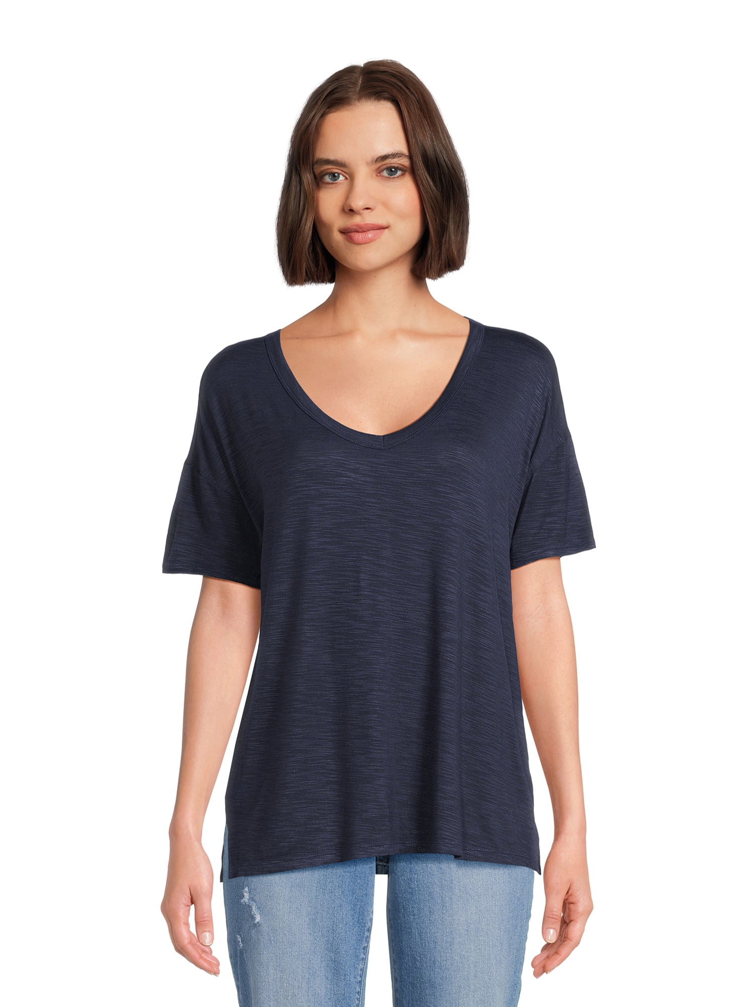 Time and Tru Women's Slub Texture Tee with Short Sleeves, Sizes S-XXXL ...