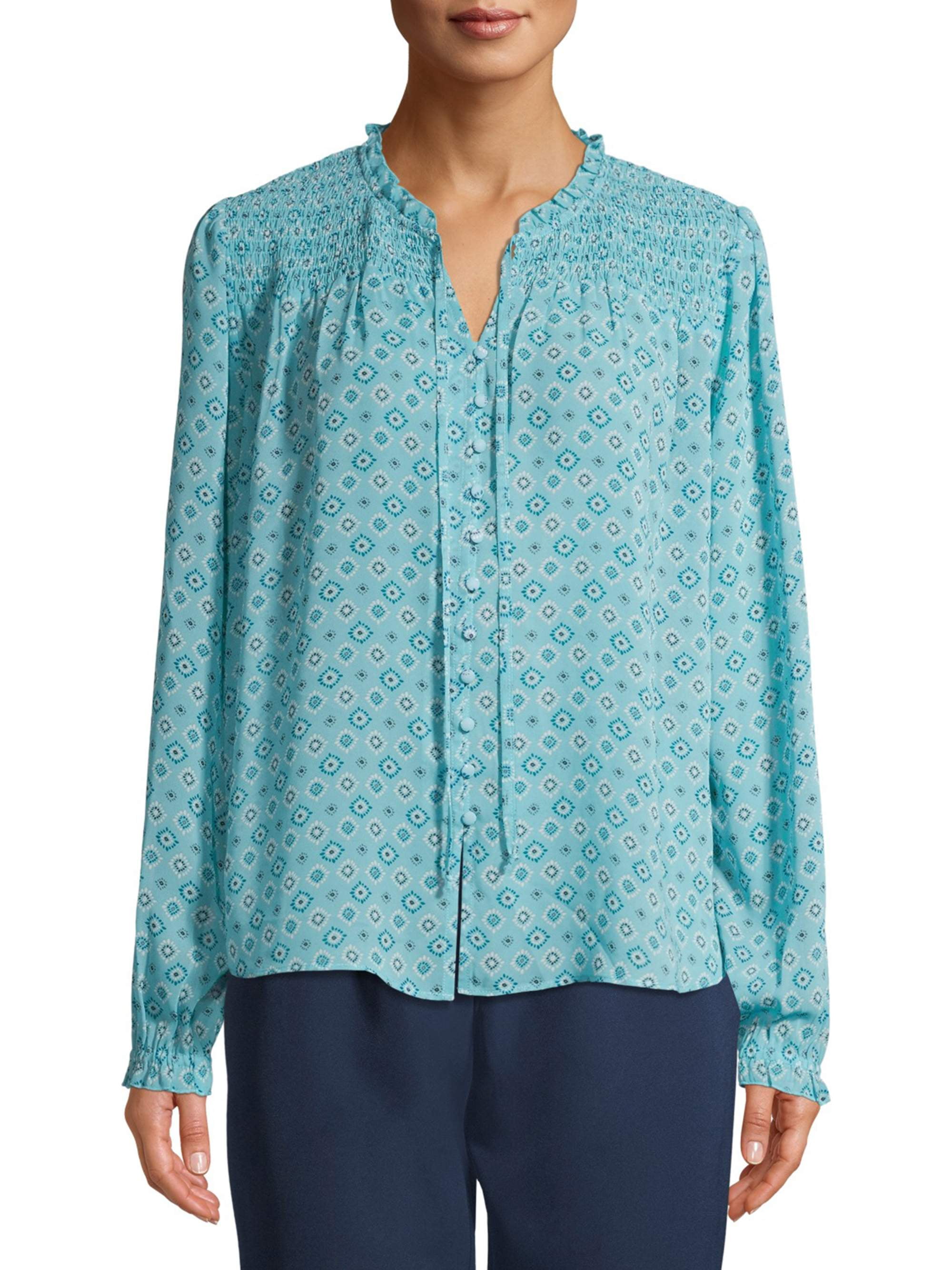 Time and Tru Women's Smocked Peasant Top - Walmart.com