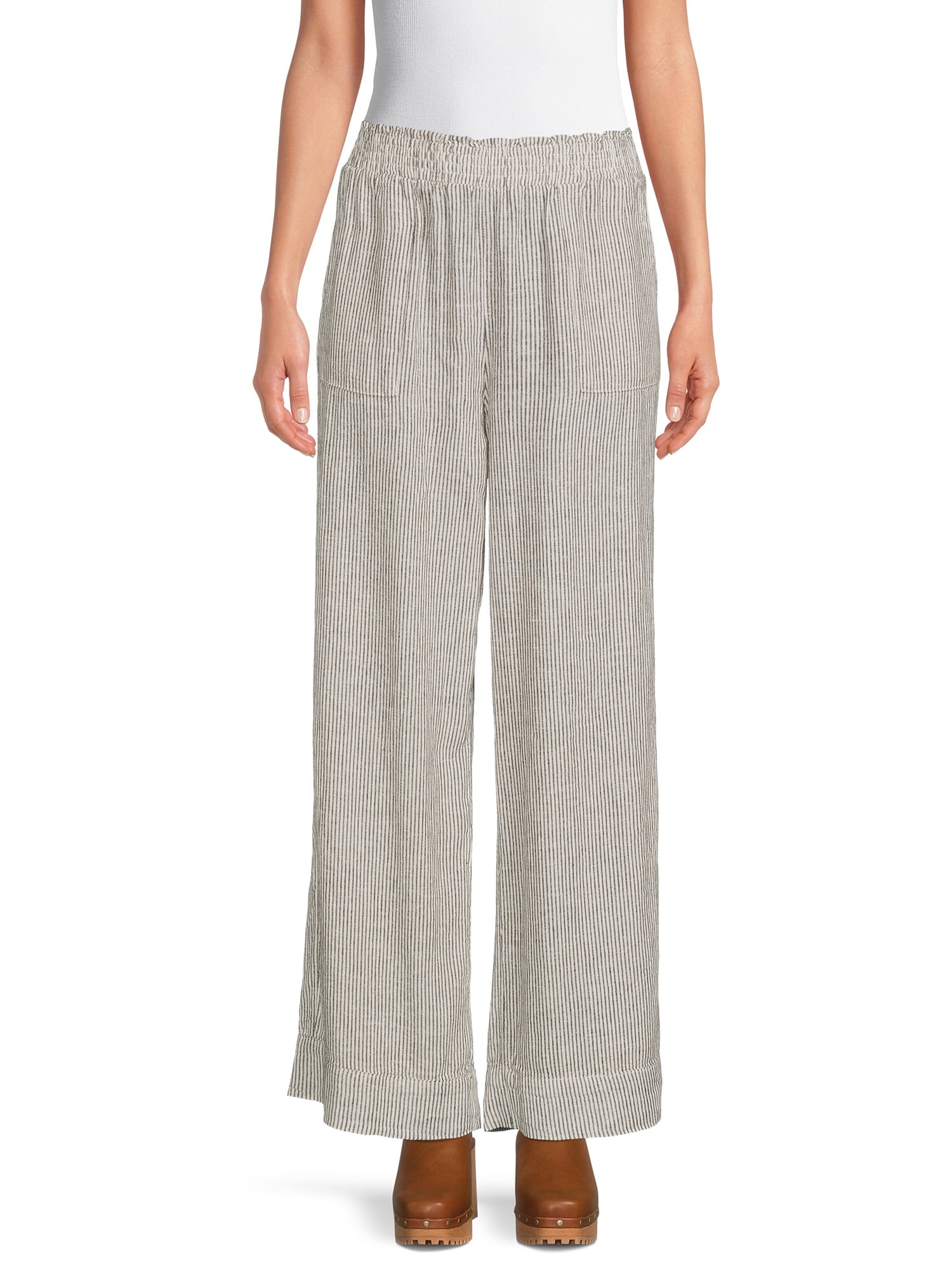 Time and Tru Women's Smocked Waist Linen Pants - Walmart.com