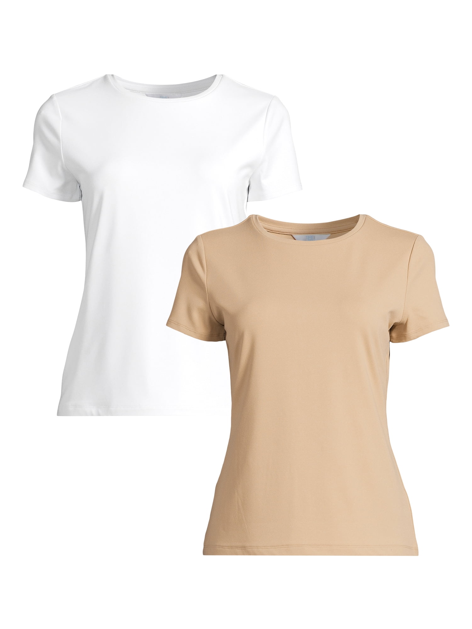 Time and Tru Women's Smoothing Tee with Short Sleeves, 2-Pack, Sizes XS ...
