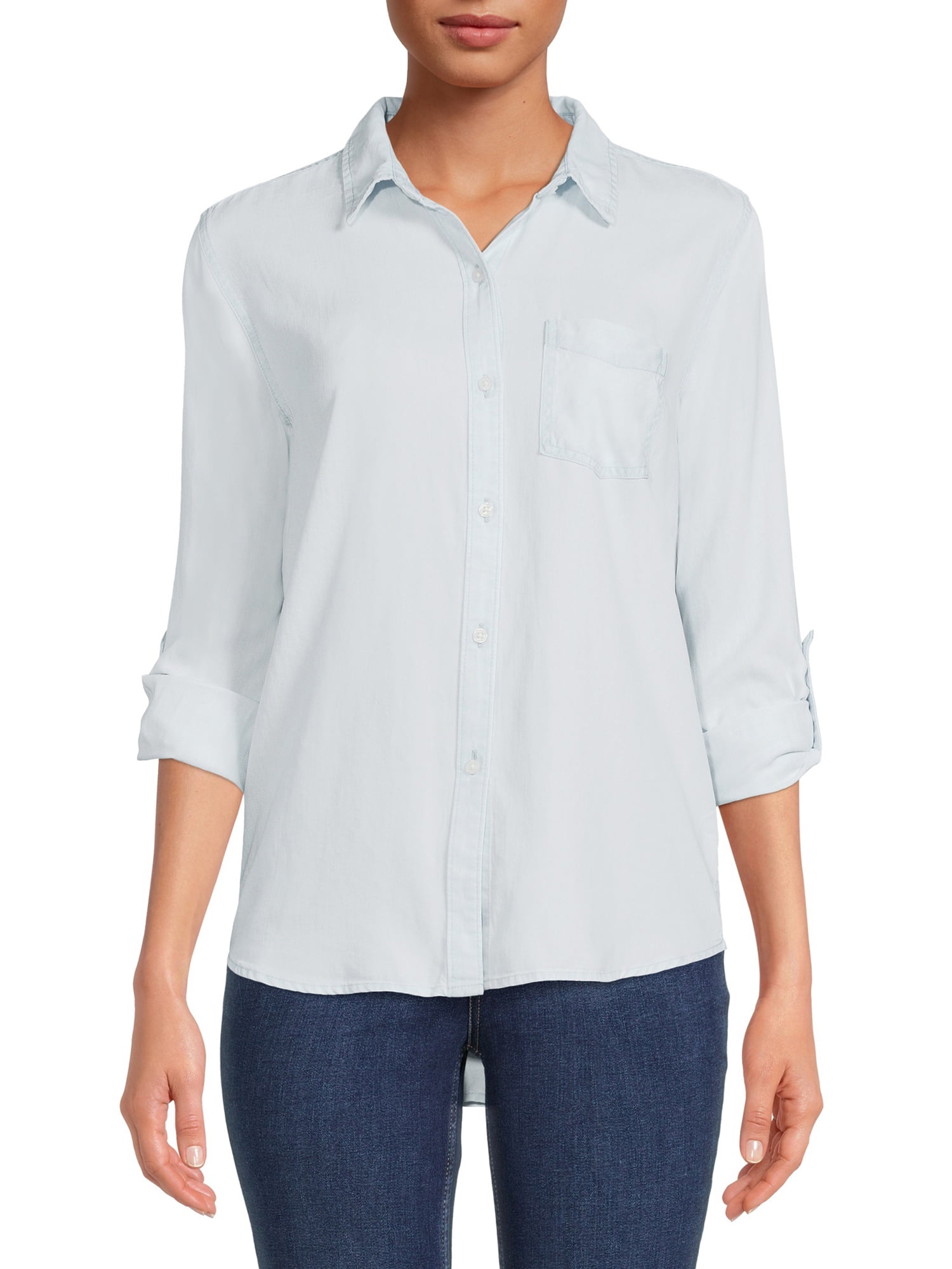 Time and Tru Women's Soft Button Front Shirt with Long Sleeves ...
