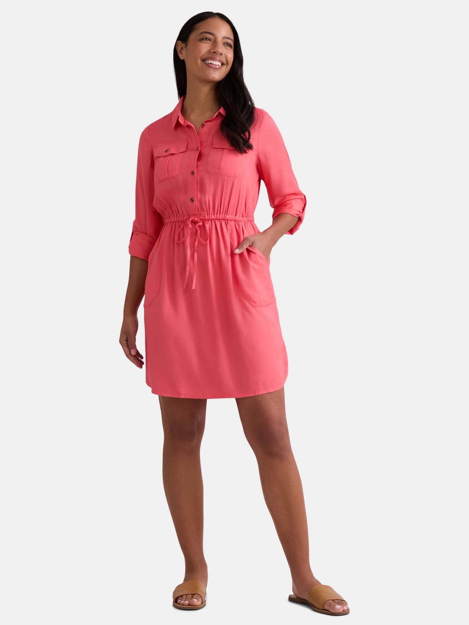 Time and Tru Women’s Soft Chambray Utility Shirt Dress, Sizes XS-XXXL ...