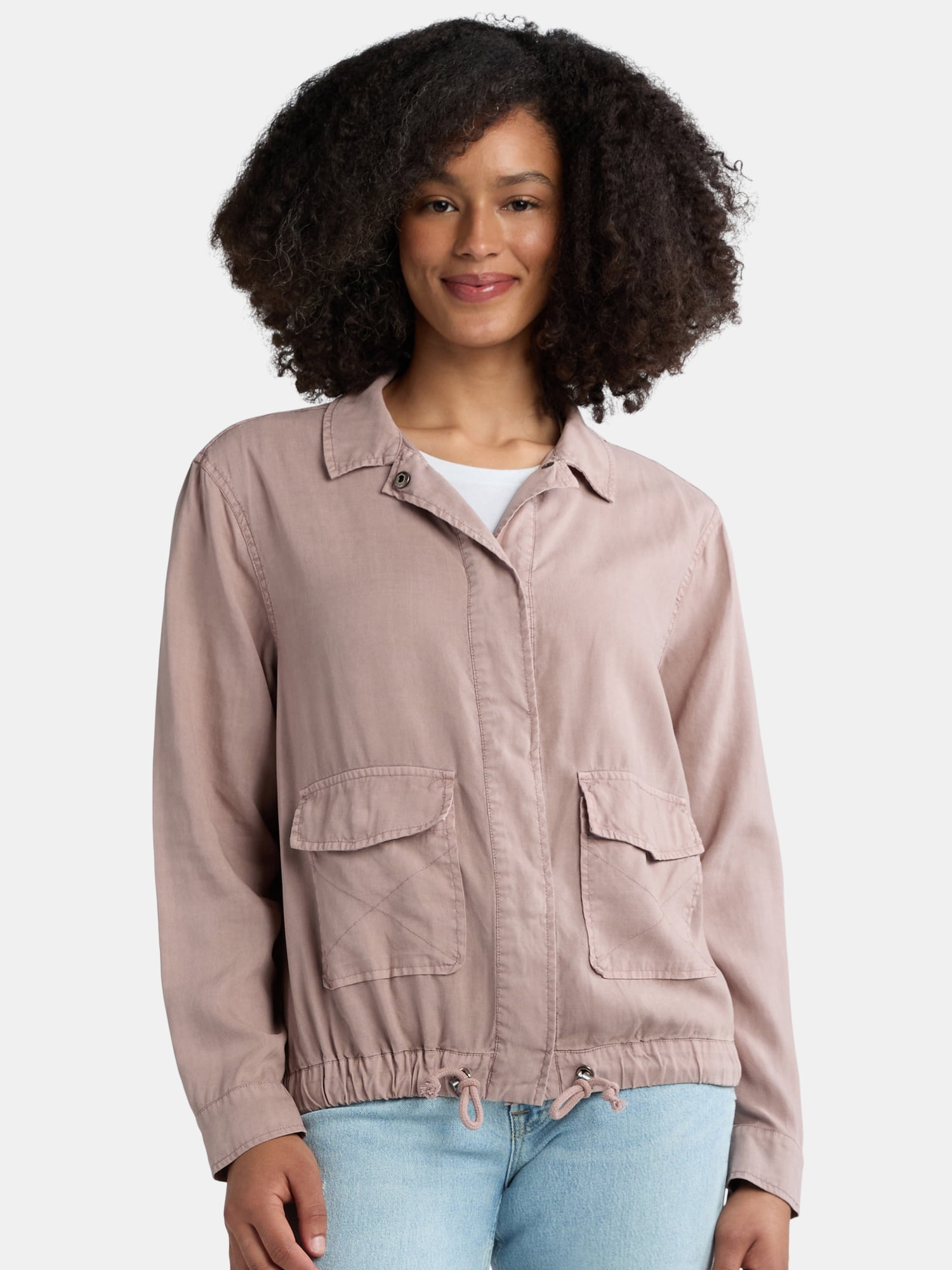 Time and Tru Women's Double Cloth Cotton Utility Jacket, Sizes XS-XXXL ...