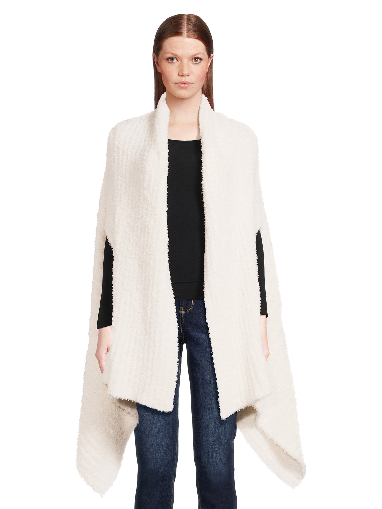 Time and Tru Women's Cozy Ribbed Ruana Wrap - Winter White - Walmart.com