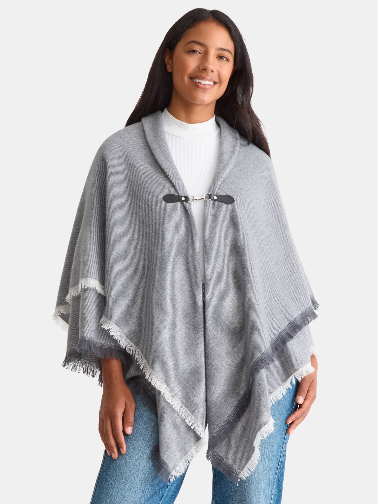 Time and Tru Women's Solid Toggle Poncho, Medium Heather Grey, Size L ...