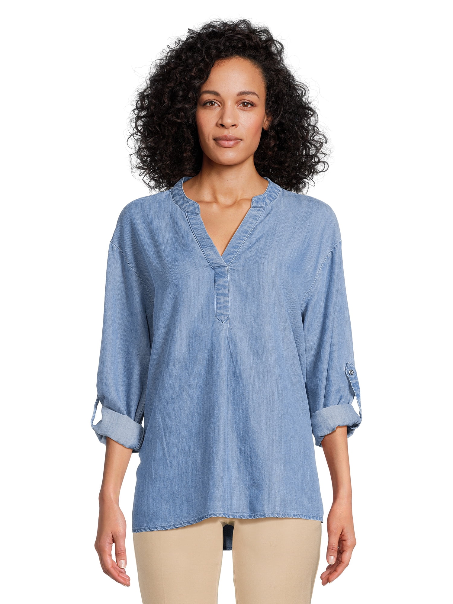 Time and Tru women's Split Neck Tunic Top - Walmart.com