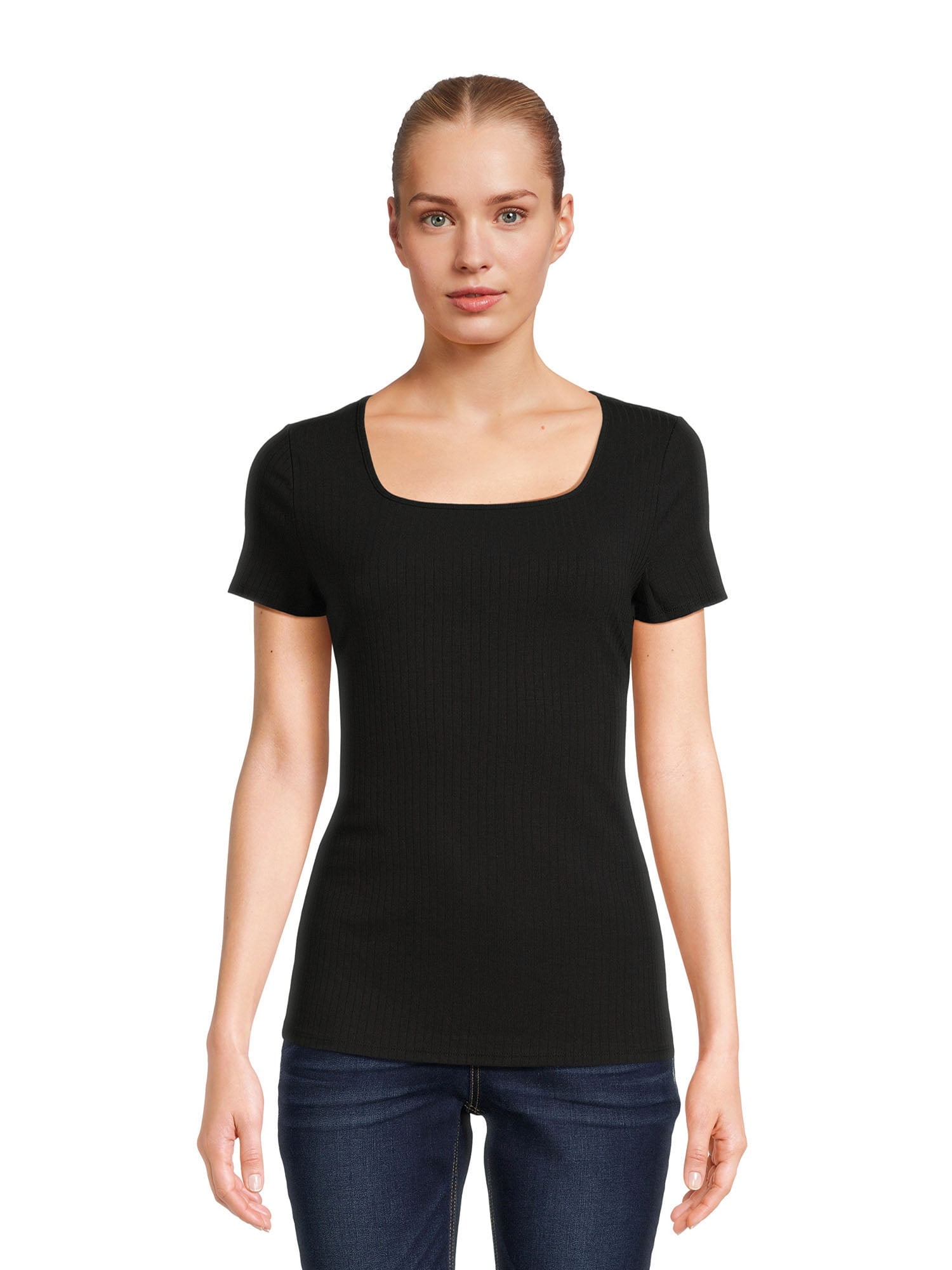Time and Tru Women's Square Neck Ribbed Top, Sizes S-3XL - Walmart.com