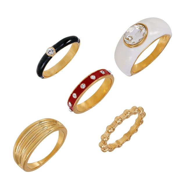 Time and Tru Women's Stone and Epoxy Band Ring Set, 5-Piece - Walmart.com