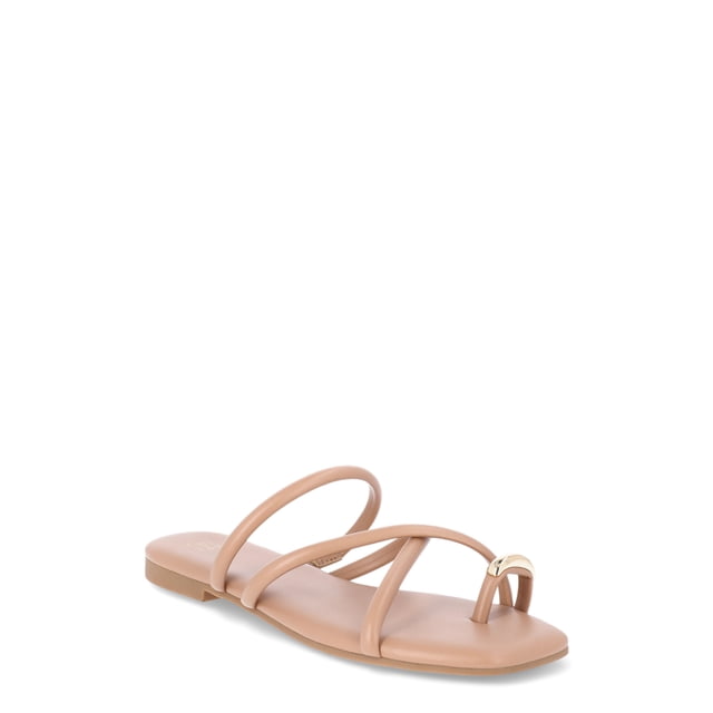 Time & Tru Women's Strappy Toe Ring Sandals - Cushioned Footbed ...