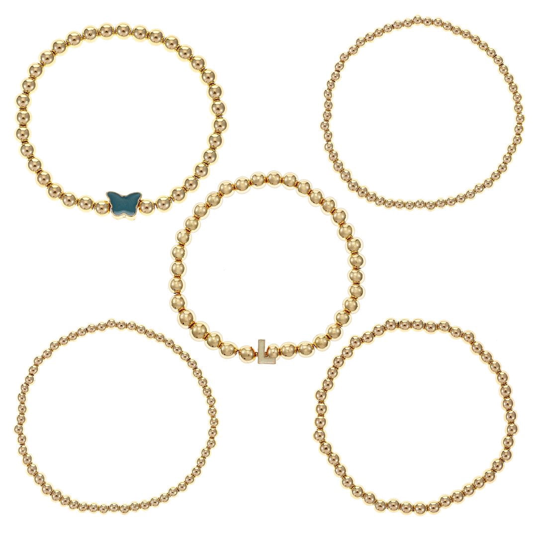 Time and Tru Women's Stretch Bracelet Set, Initial Letter "L" Charm, 5 ...