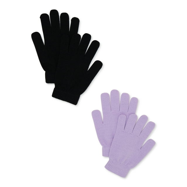 Time and Tru Women's Stretch Knit Gloves, 2-Pack, Lovely Purple ...