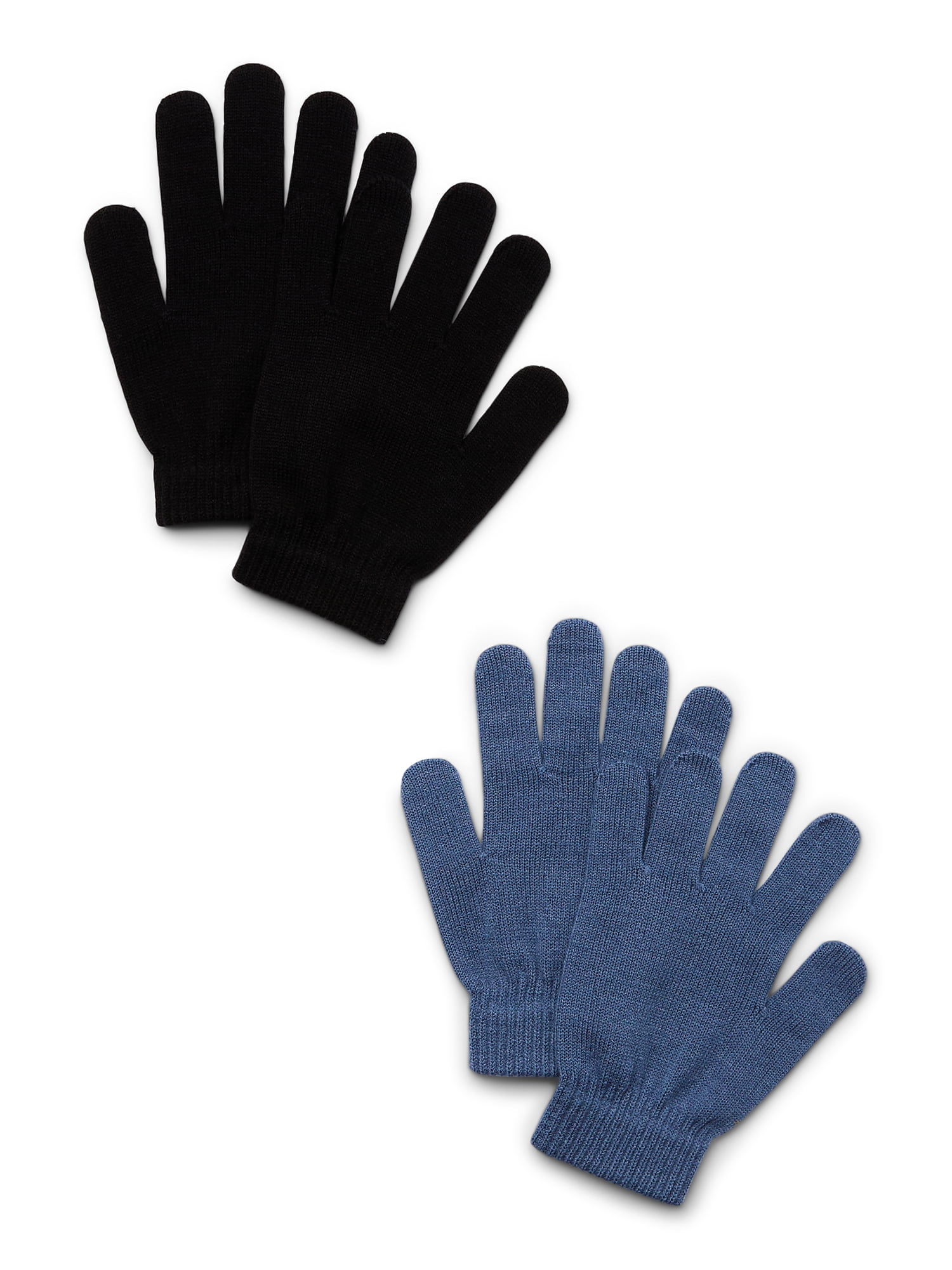 Time and Tru Women's Stretch Knit Winter Gloves 2-Pack, Insignia Blue ...