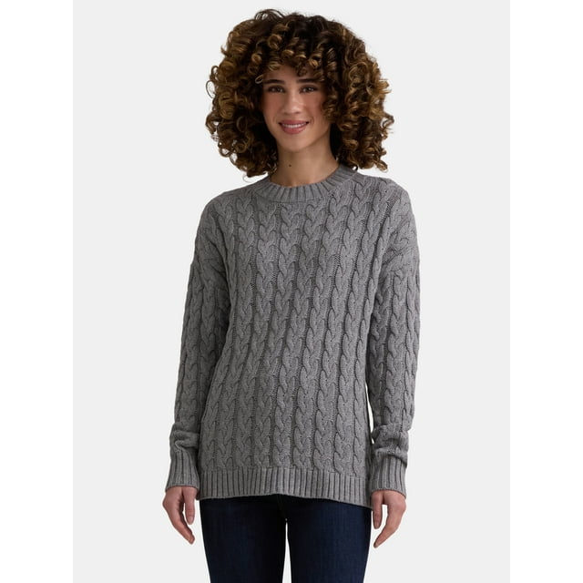 Time and Tru Women's and Women's Plus Cable Knit Crewneck Sweater ...