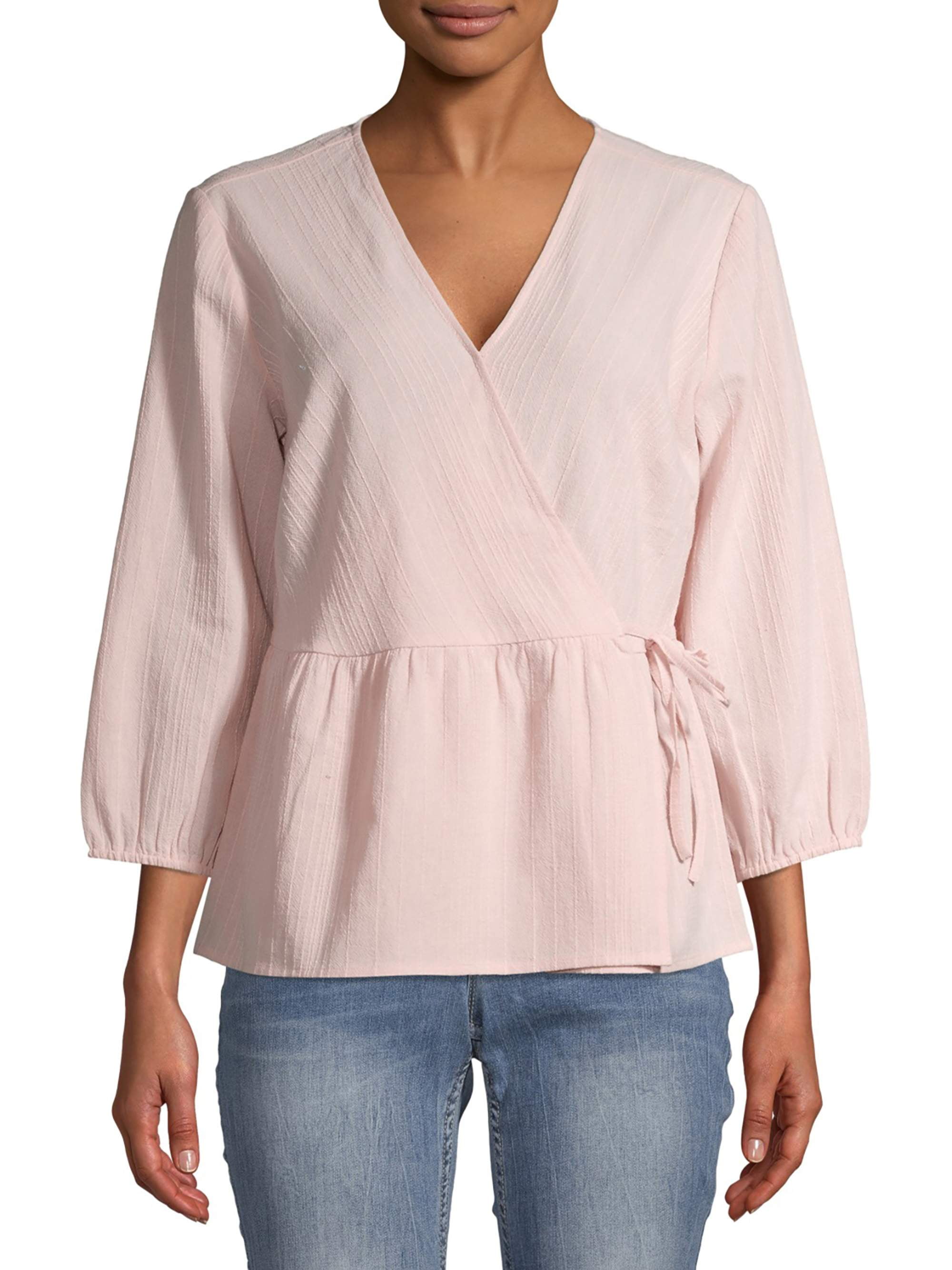 Time and Tru Women's Striped Wrap Top - Walmart.com