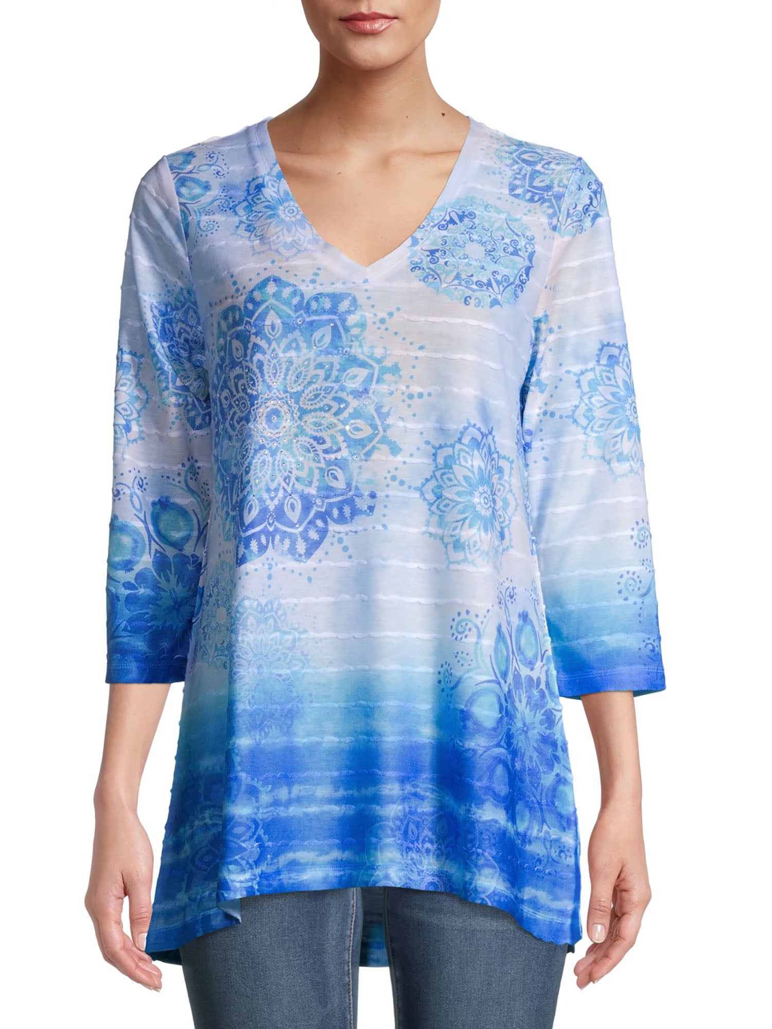 Time and Tru Women's Sublimation Top with High-Low Hem - Walmart.com