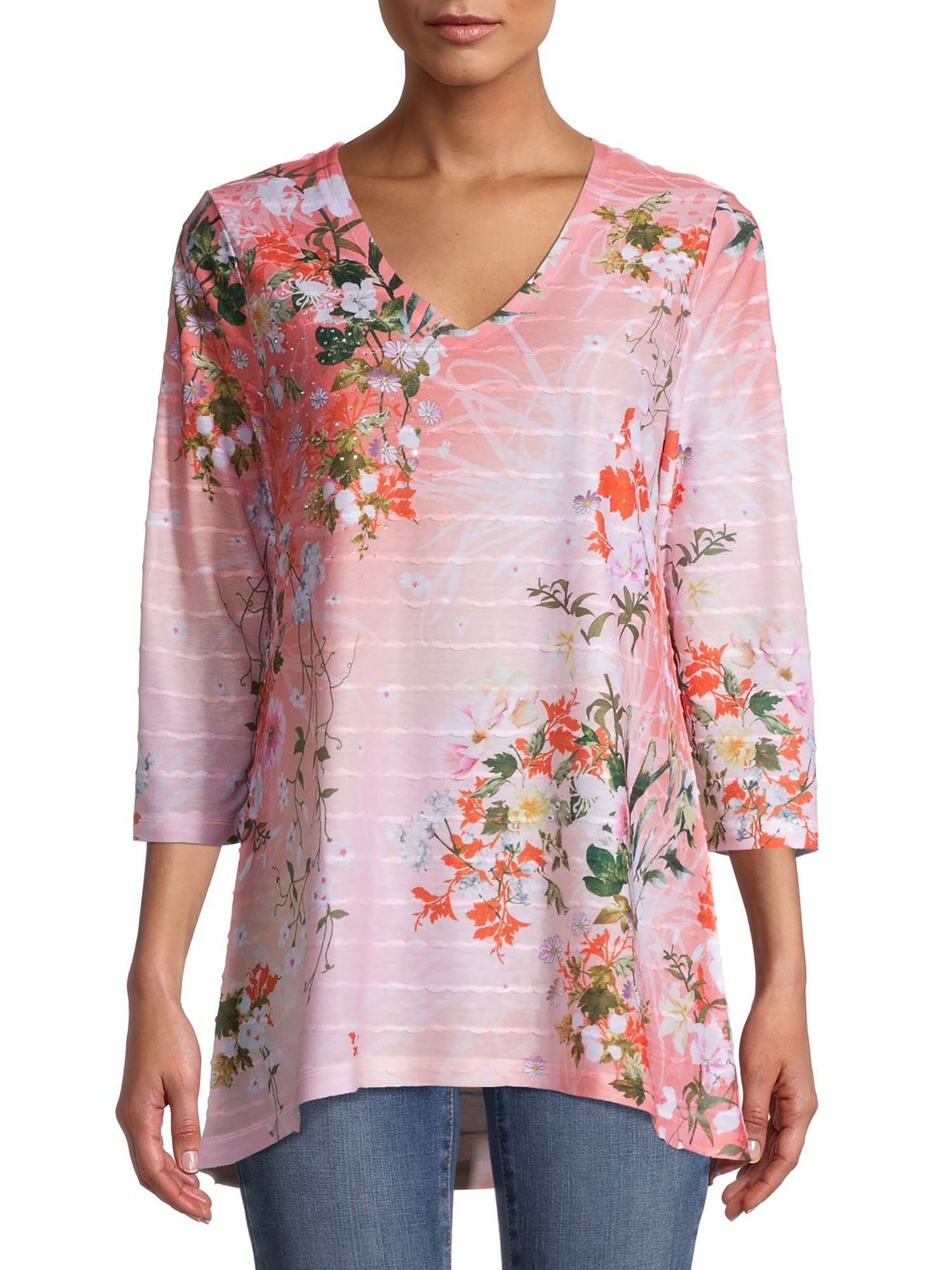 Time and Tru Women's Sublimation Top with High-Low Hem - Walmart.com