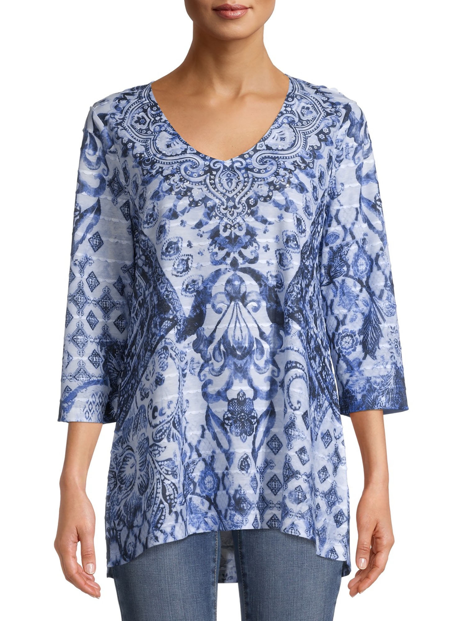 Time and Tru Women's Sublimation Top with High-Low Hem - Walmart.com