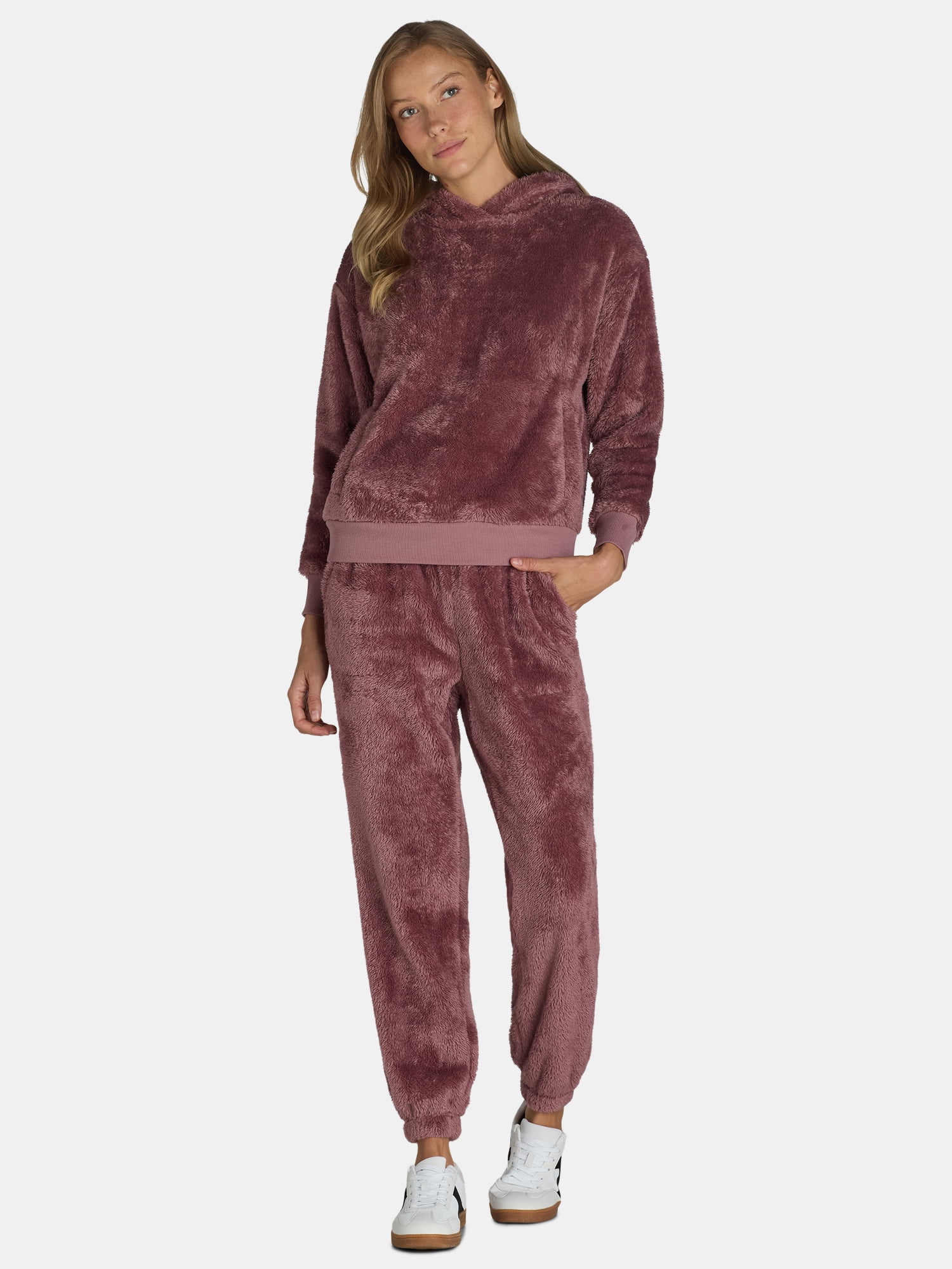 Time and Tru Women's Teddy Fleece Hoodie and Joggers Set, 2-Piece ...
