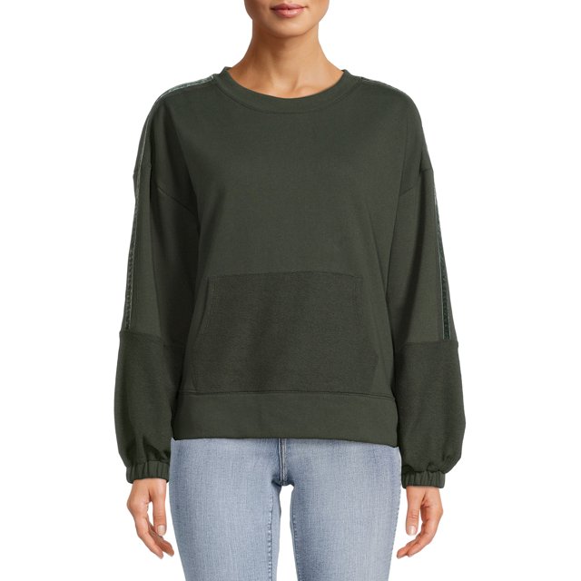 Time and Tru Women's Terry Trim Sweatshirt - Walmart.com