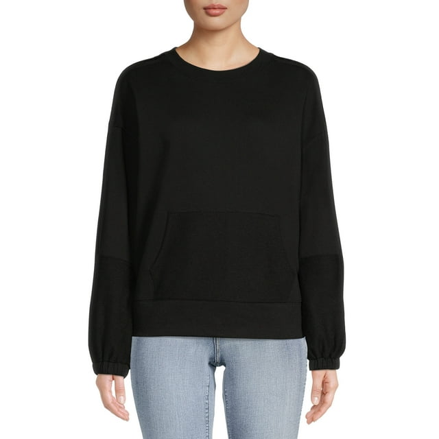 Time and Tru Women's Terry Trim Sweatshirt - Walmart.com