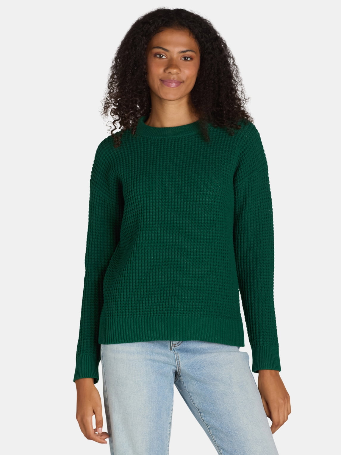 Time and Tru Women's and Women's Plus Waffle Stitch Sweater with Long ...