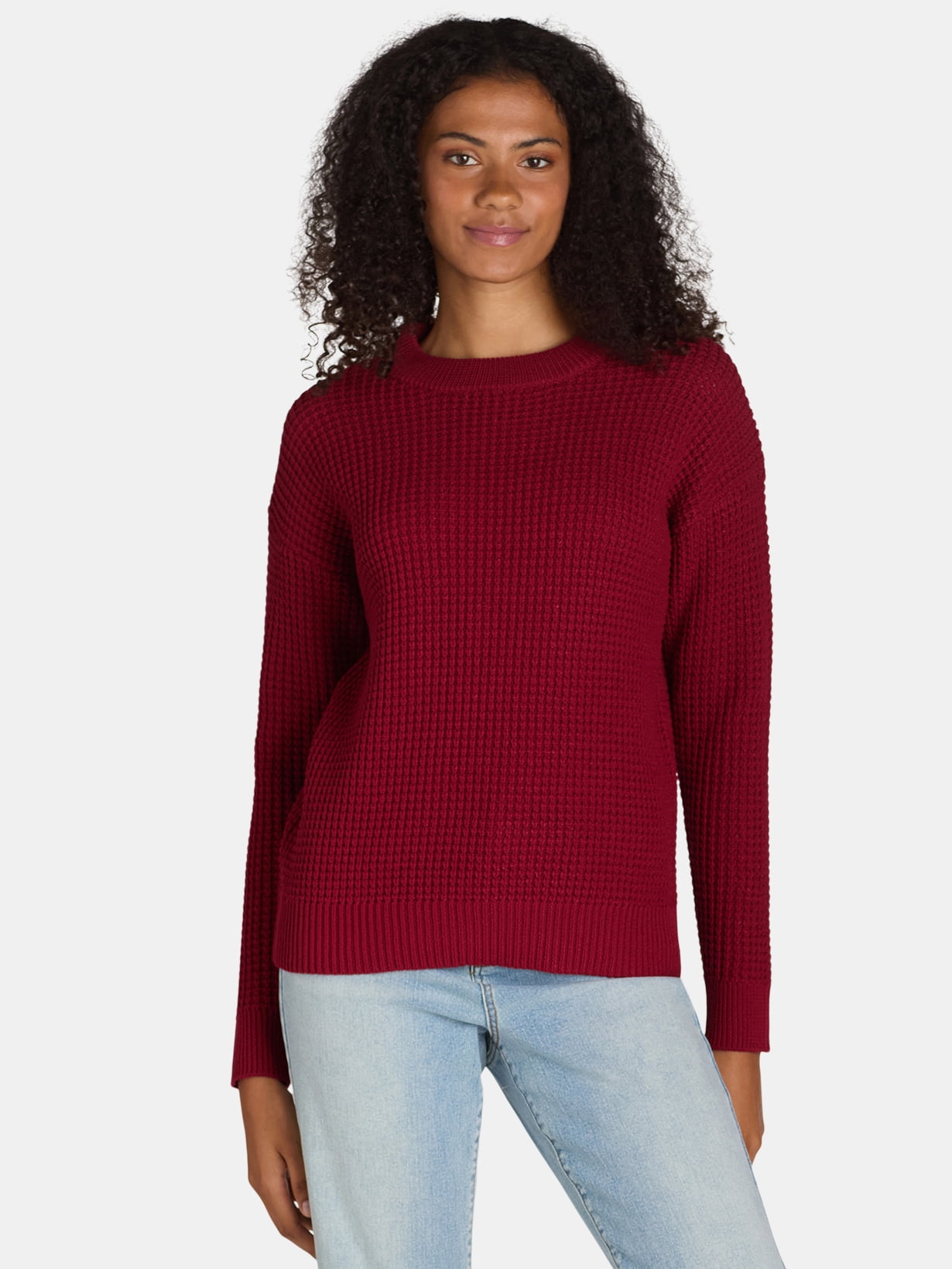 Time and Tru Women's and Women's Plus Waffle Stitch Sweater with Long ...