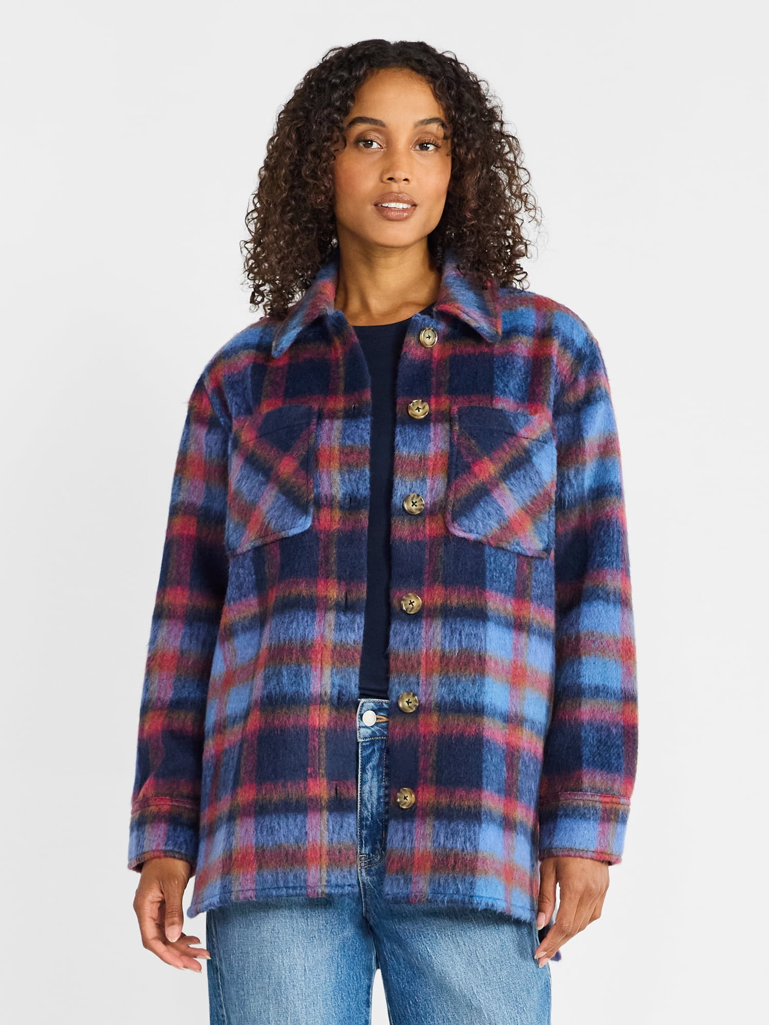Time and Tru Women's Brushed Plaid Shacket, Sizes XS-XXXL - Walmart.com