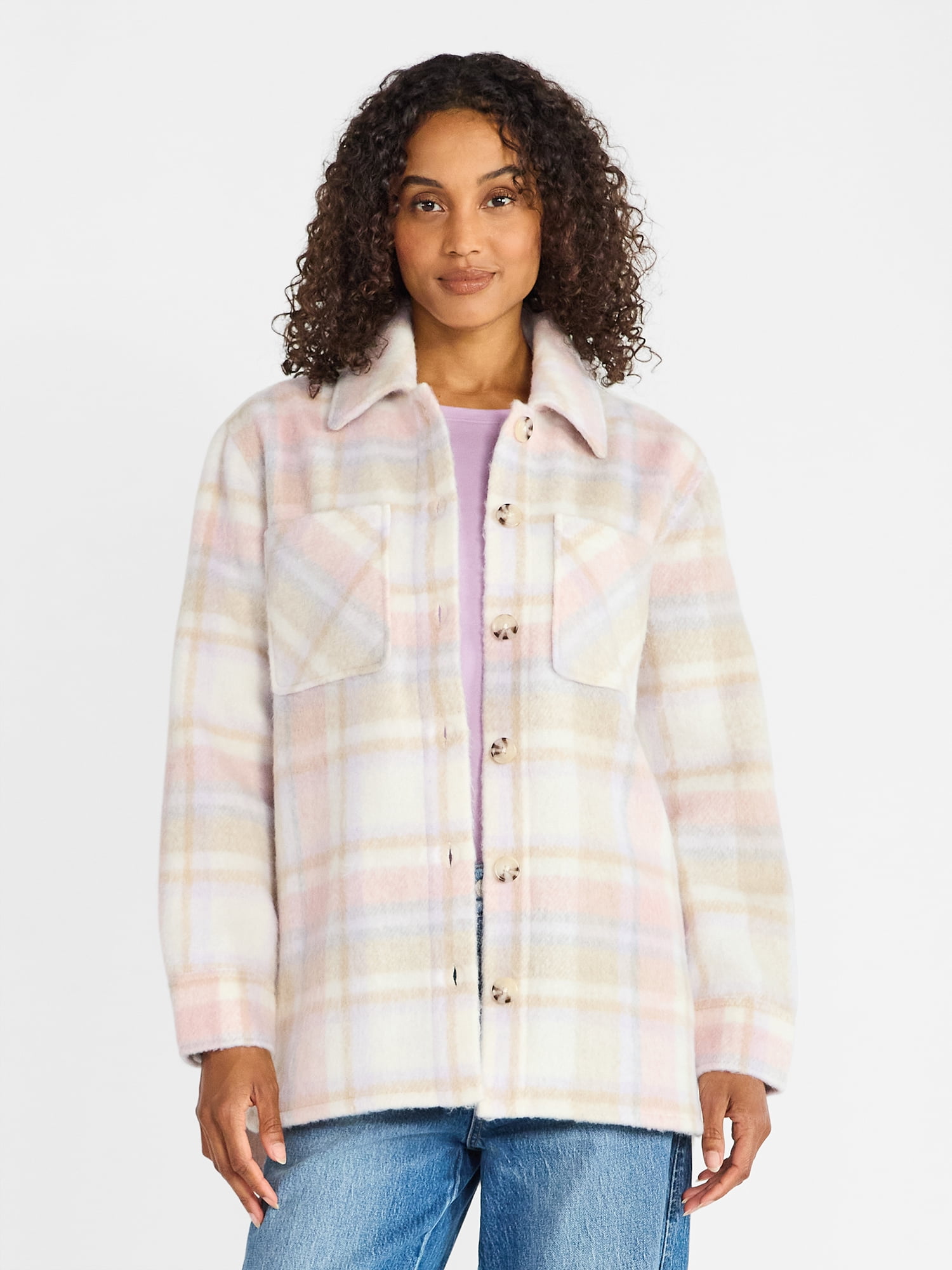 Time and Tru Women's Brushed Plaid Shacket, Sizes XS-XXXL - Walmart.com