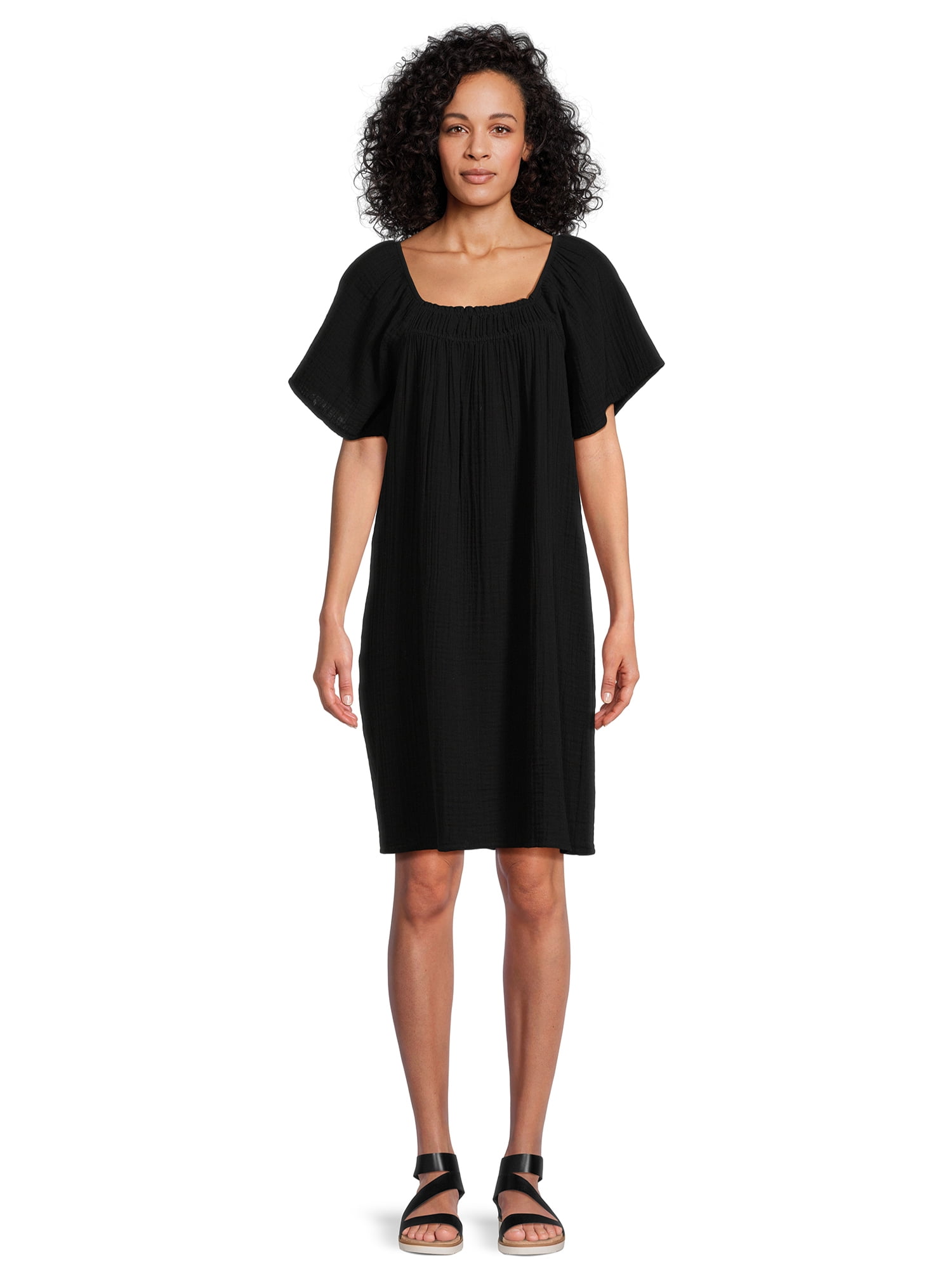 Time and Tru Women's Textured Mini Dress with Short Sleeves, Sizes XS ...