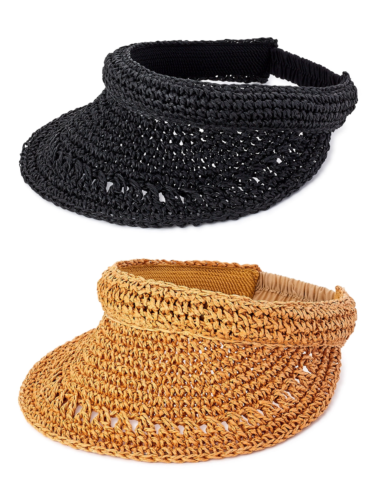 Time and Tru Women's Textured Visor, 2-Pack, Tan/Black - Walmart.com