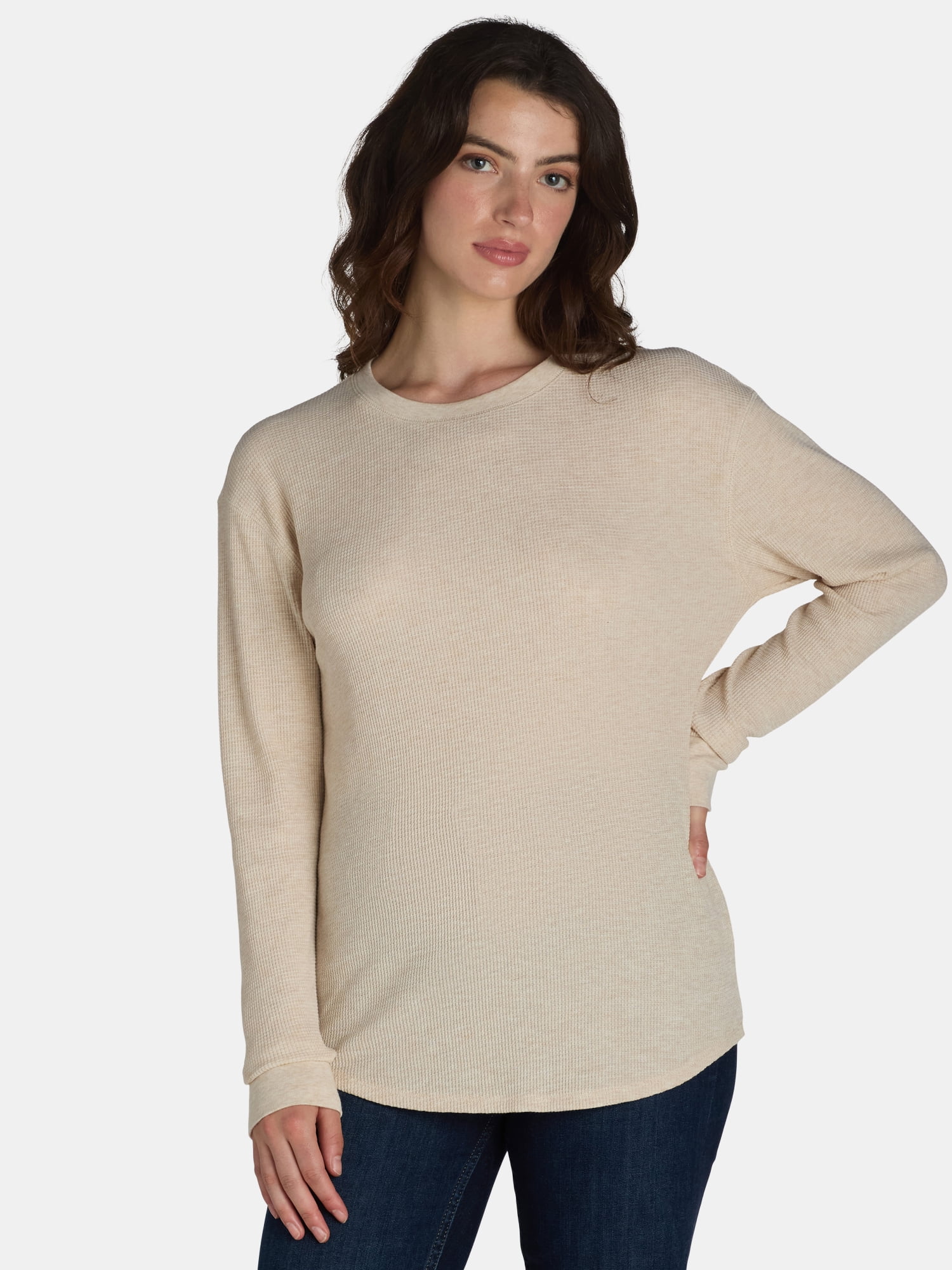 Time and Tru Women’s Essential Thermal T-Shirt with Long Sleeves, Sizes ...