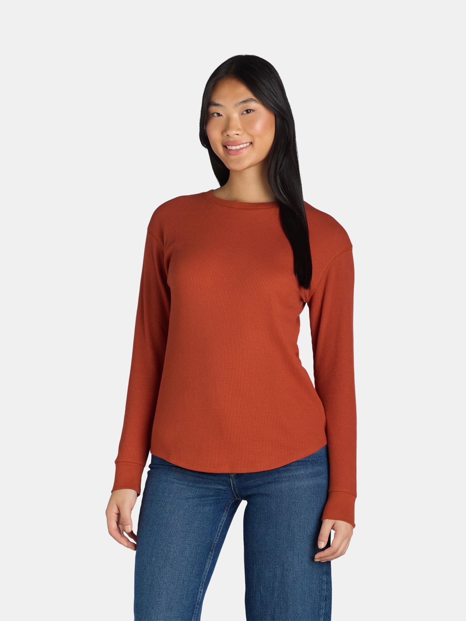 Time and Tru Women’s Essential Thermal T-Shirt with Long Sleeves, Sizes ...