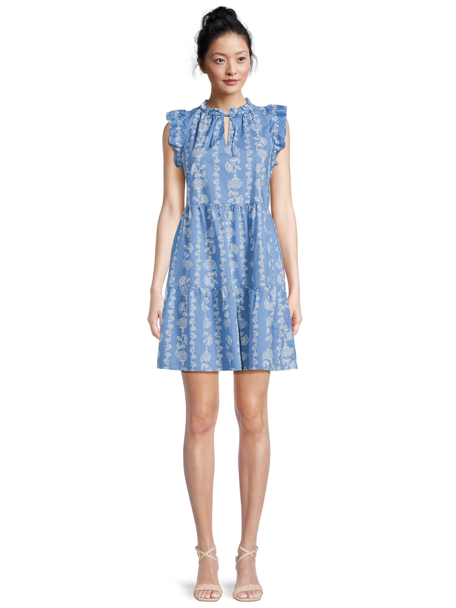 Time and Tru Women's Tiered Cotton Poplin Dress - Walmart.com