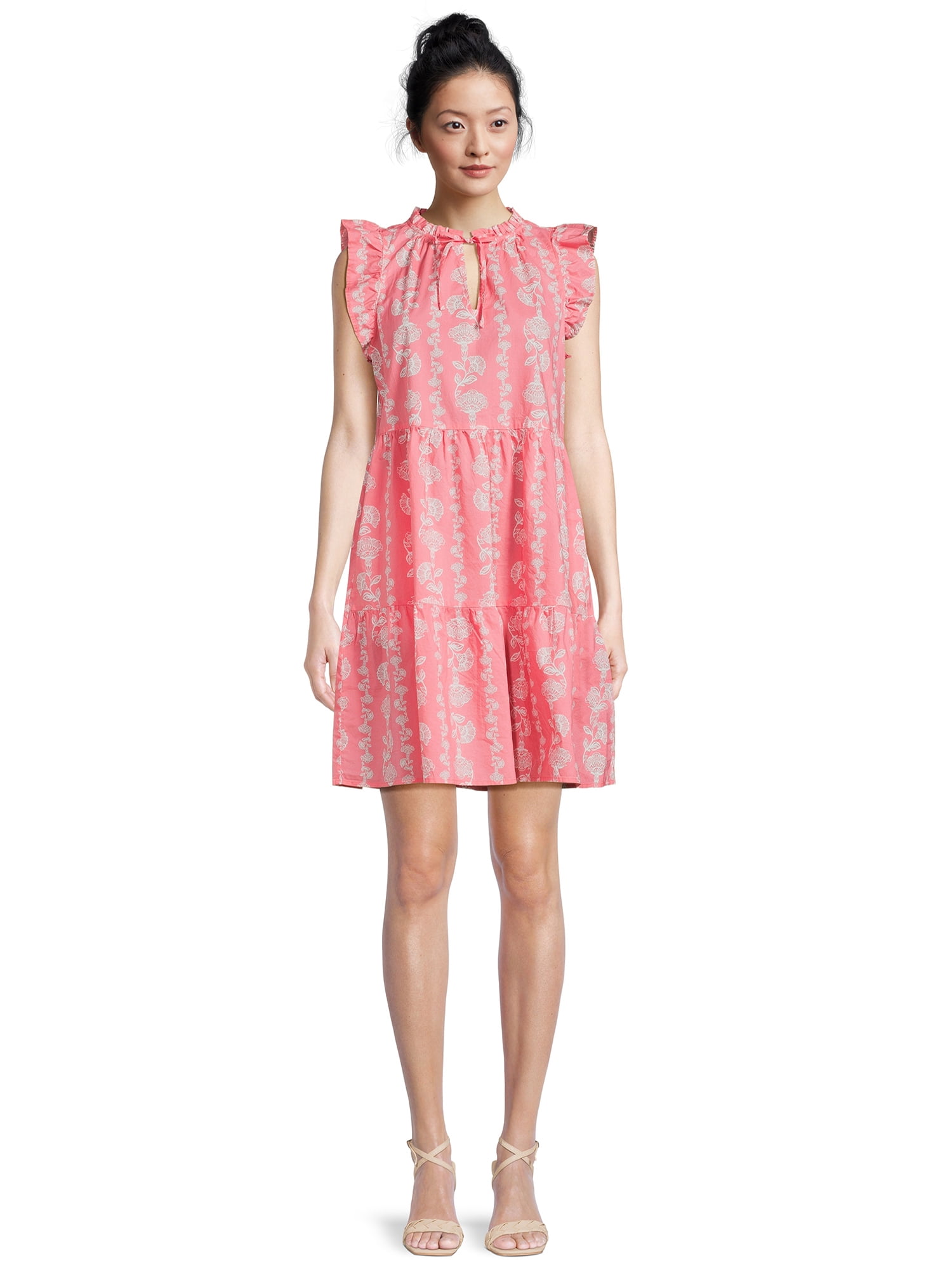 Time and Tru Tiered Cotton Poplin Dress - Feminine - Walmart.com