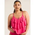 Time and Tru Women's and Women's Plus Tiered Tankini Swim Top, Sizes S ...