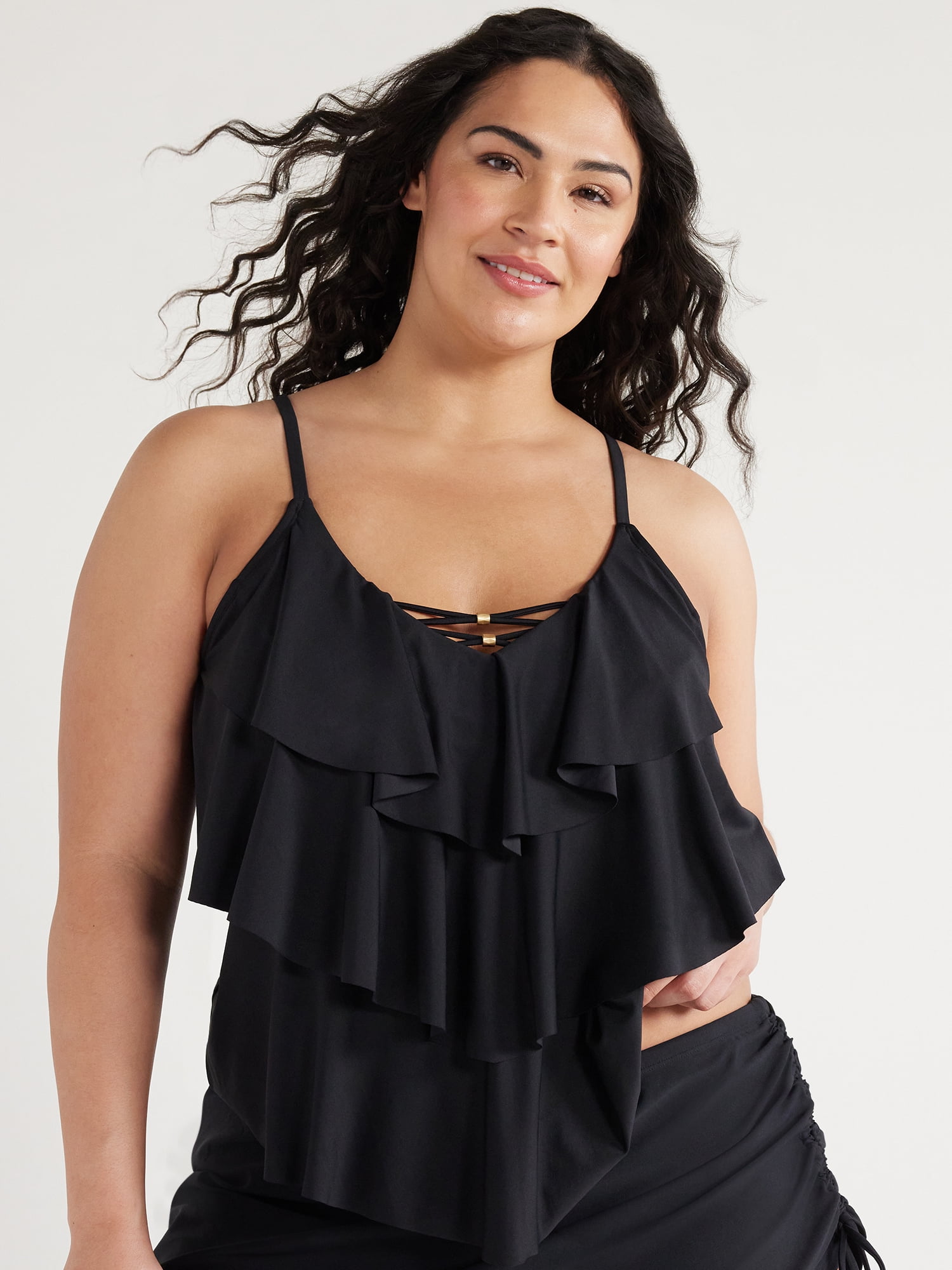 Time and Tru Women's and Women's Plus Tiered Tankini Swim Top, Sizes S ...