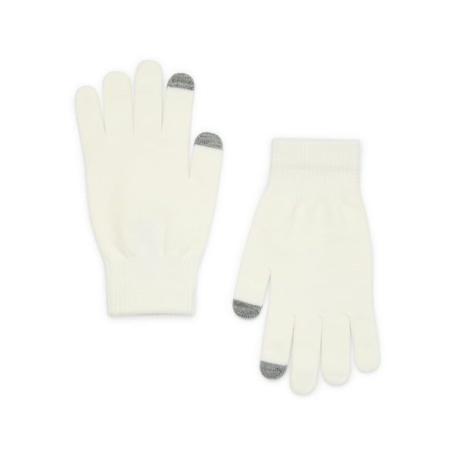 Time and Tru Women's Tipped Tech Winter Gloves, Winter White, One Size ...