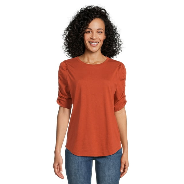 Time And Tru Womens Top With Short Ruched Sleeves Sizes S Xxxl