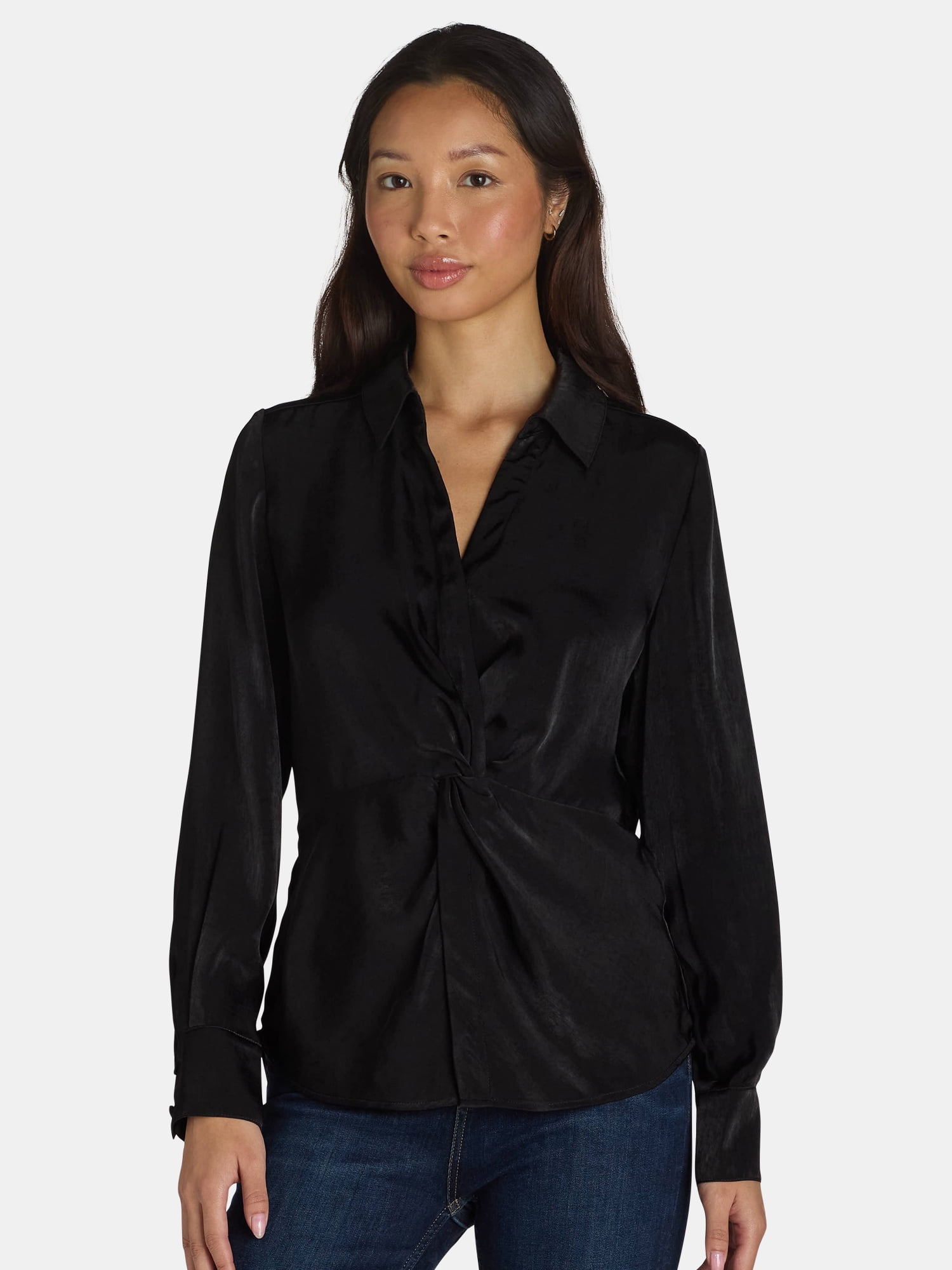 Time and Tru Women's Twist Front Woven Top, Sizes S-XXXL - Walmart.com