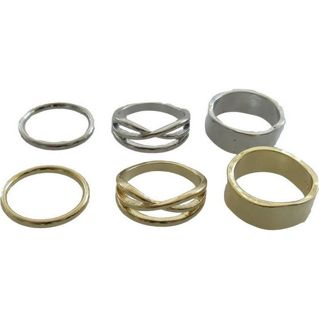 Time and Tru Women's Two Tone Band Ring Set, 6-Piece, Size 6/7/8 ...