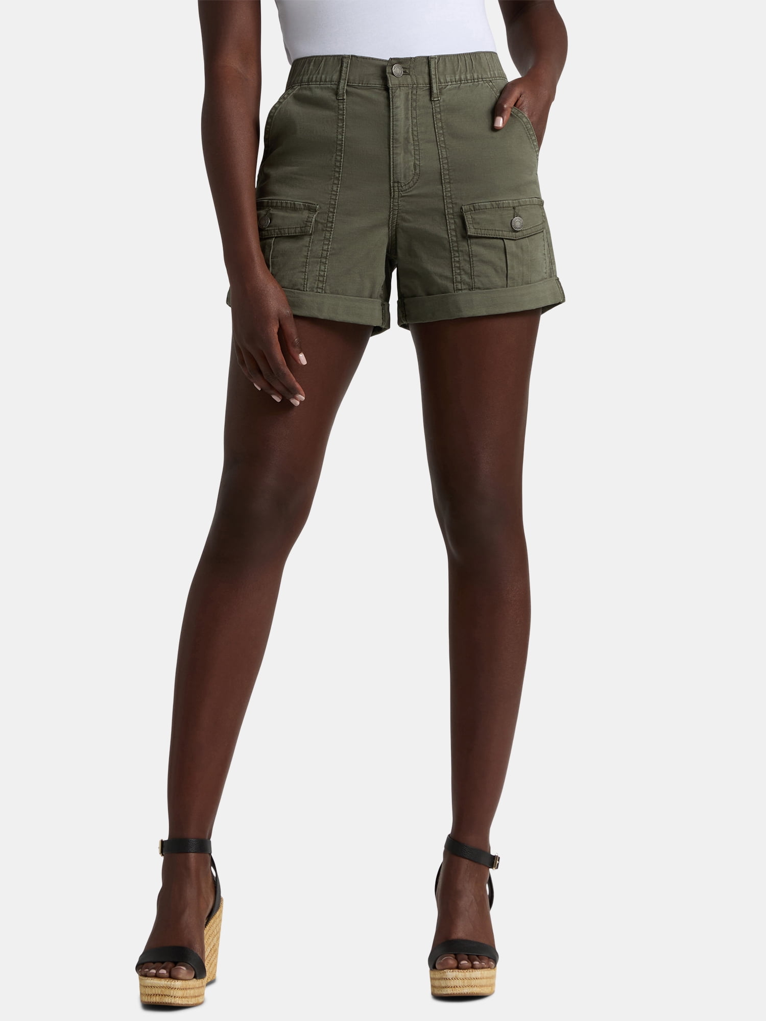 Time and Tru Women's Utility Shorts, 4-inch Inseam, Cotton Blend ...