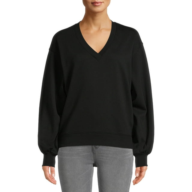 Time and Tru Women's V-Neck Sweatshirt - Walmart.com