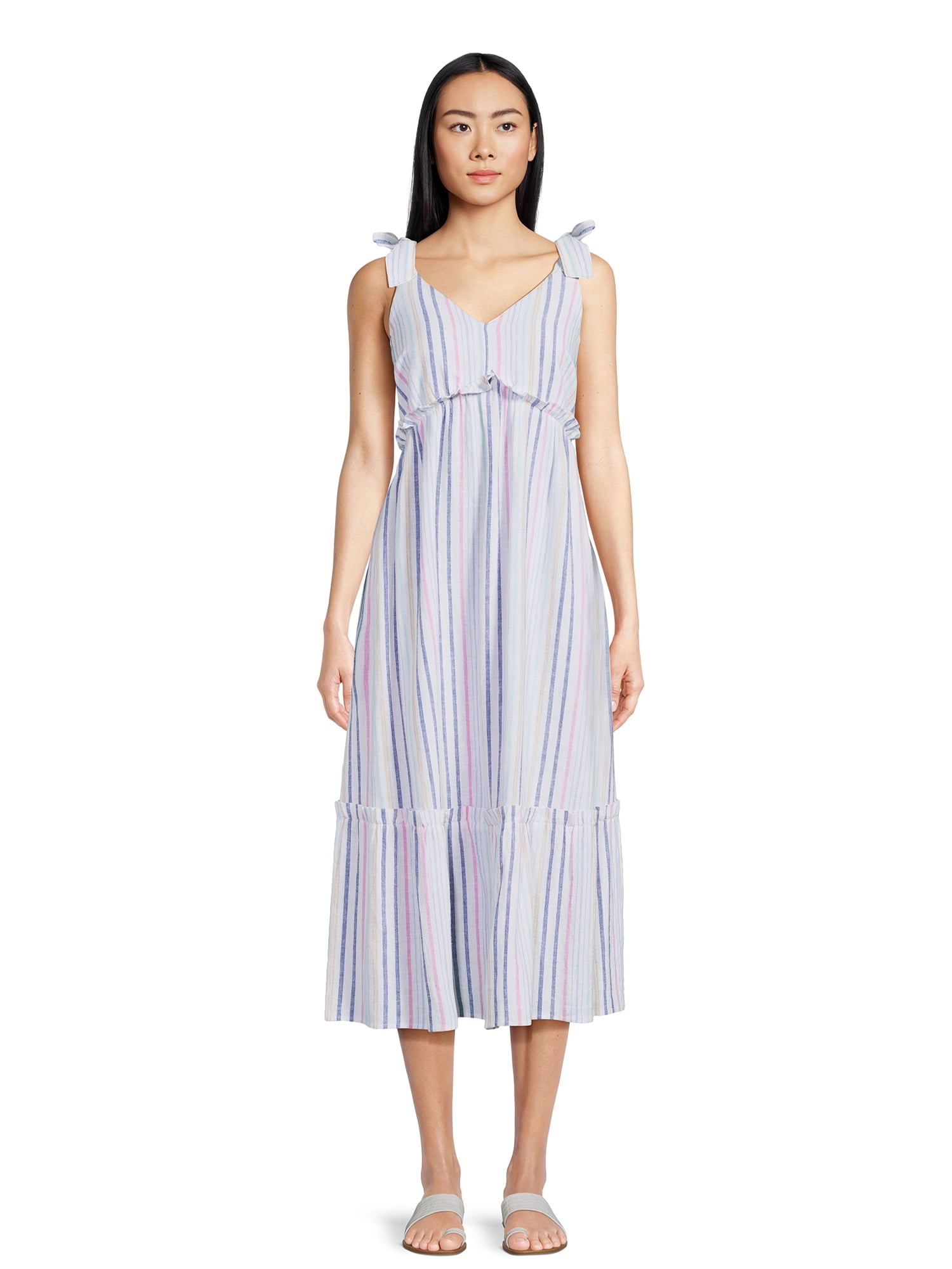 Time and Tru women's V-Neck Tie Strap Midi Dress - Trimmed Design ...