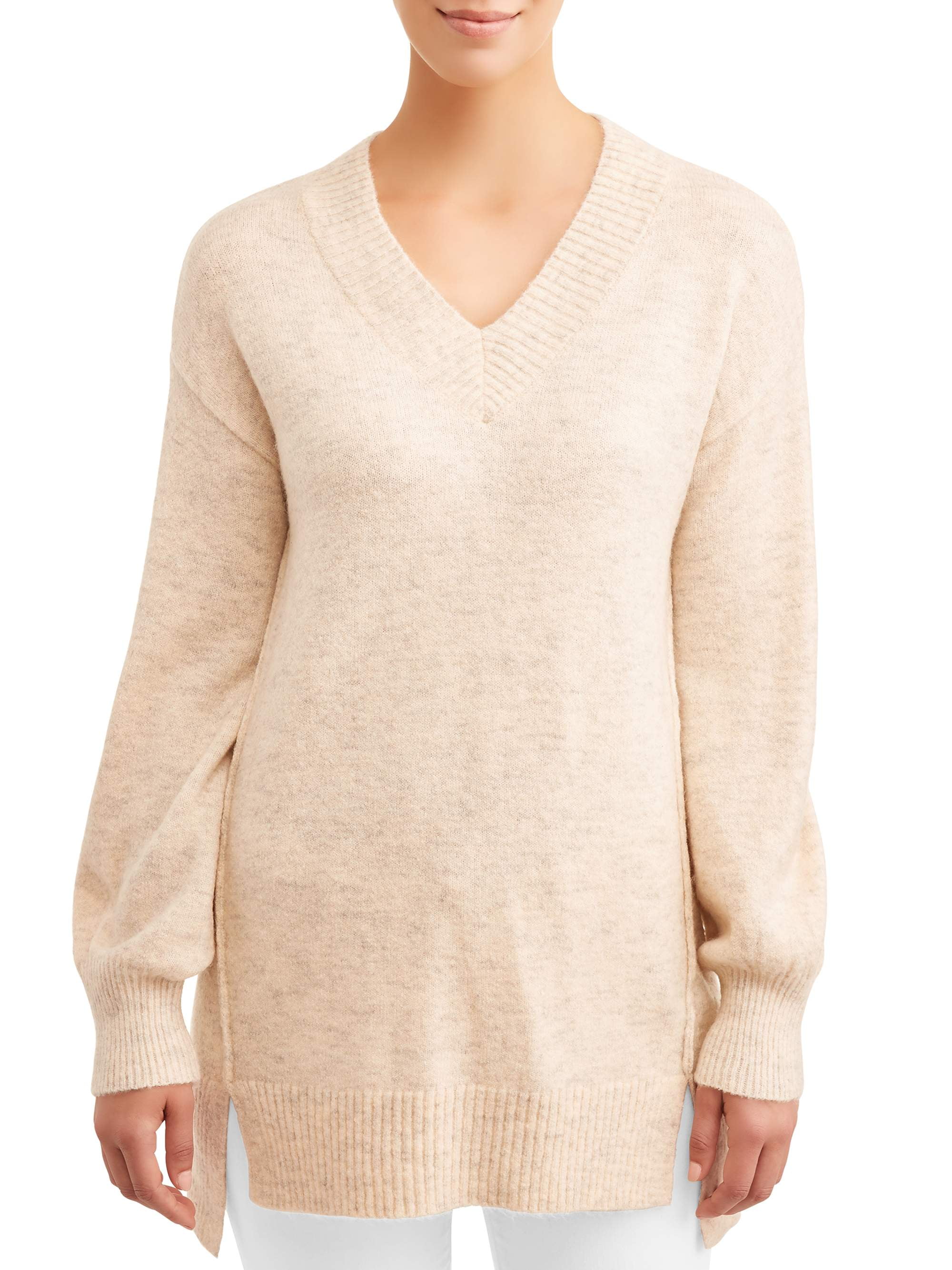 Time and Tru Women's V-Neck Tunic Sweater - Walmart.com