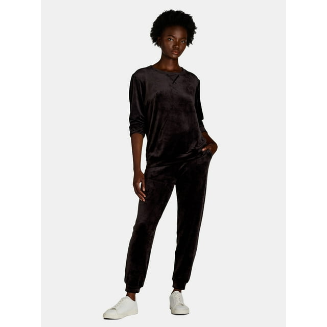 Time and Tru Women's Velour Sweatshirt and Jogger Pants Set, 2-Piece, Sizes XS-XXXL - Walmart.com