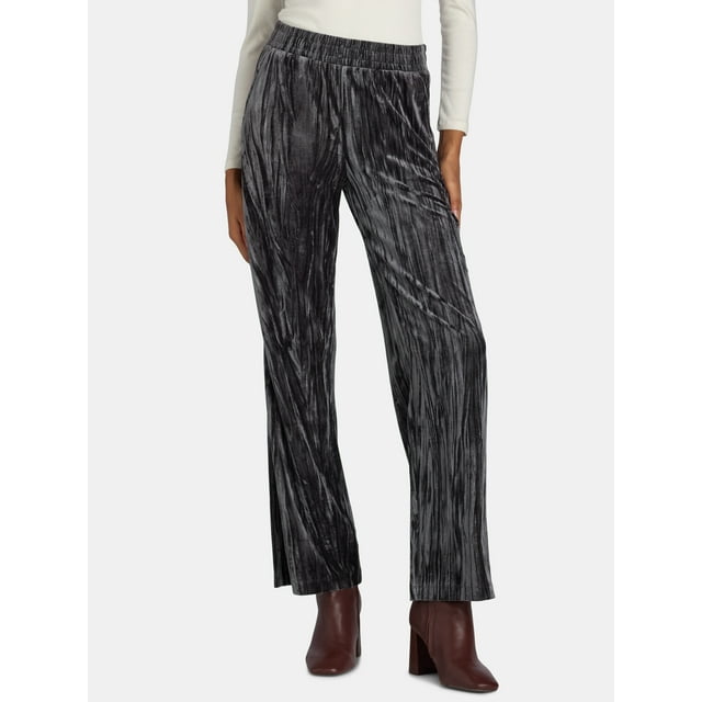 Time and Tru Women's Velvet Wide Leg Pants, 29" Inseam, Size XS-XXXL ...
